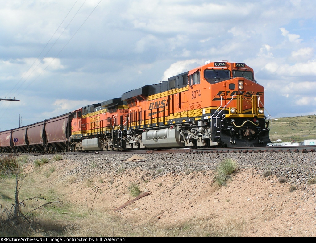 BNSF 8074 on point of grain train
